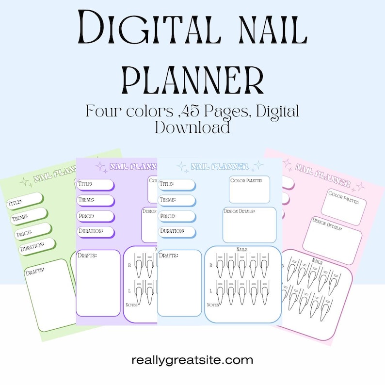 45 Page Digital Nail Planner Template, Sketchbook, Nail Design Planning ...