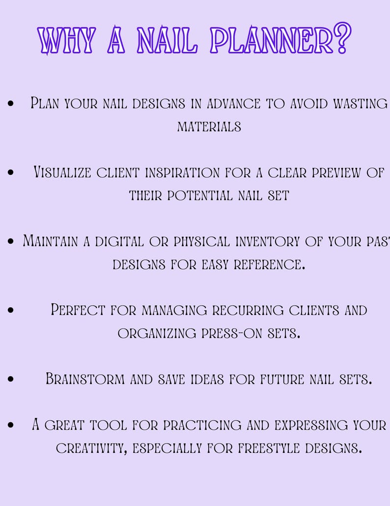 45 Page Digital Nail Planner Template, Sketchbook, Nail Design Planning ...