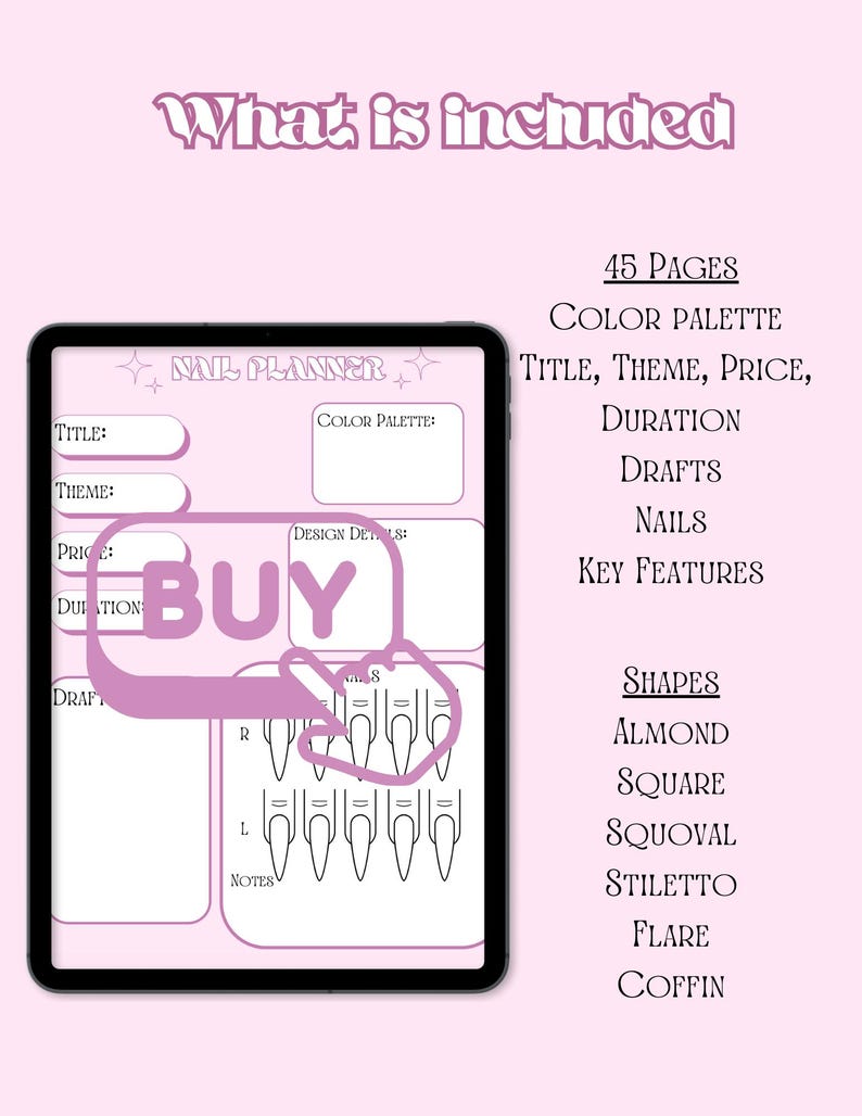 45 Page Digital Nail Planner Template, Sketchbook, Nail Design Planning ...