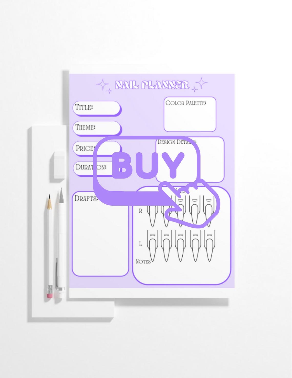 45 Page Digital Nail Planner Template, Sketchbook, Nail Design Planning ...
