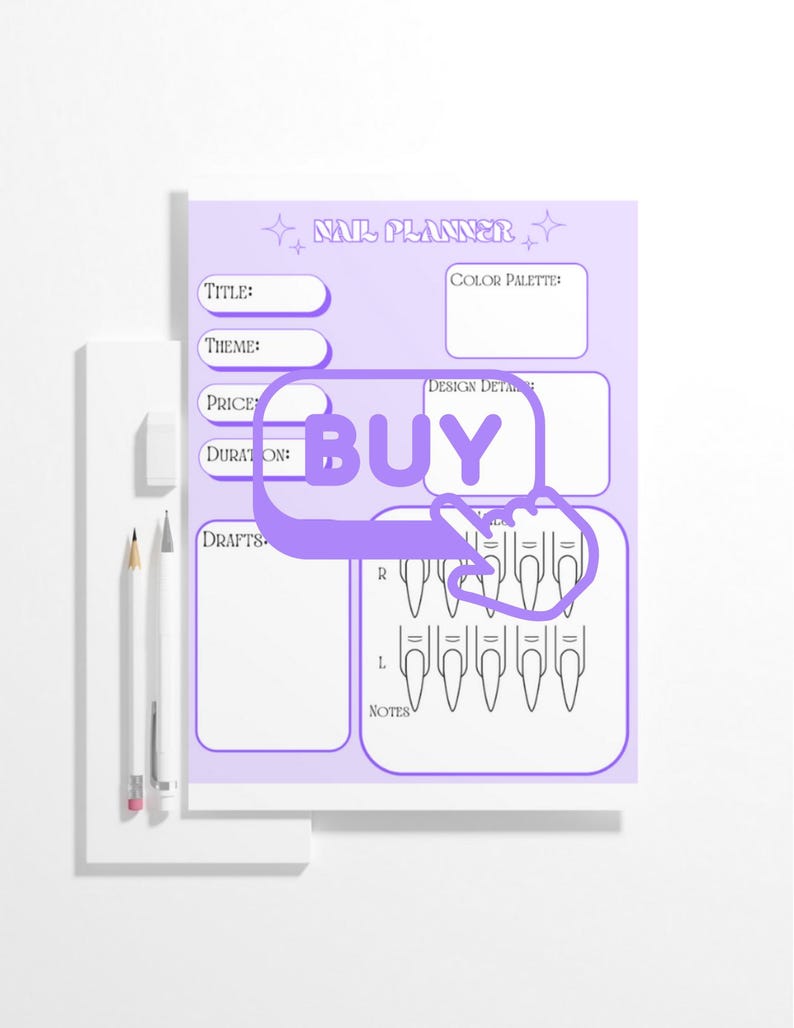 45 Page Digital Nail Planner Template, Sketchbook, Nail Design Planning ...