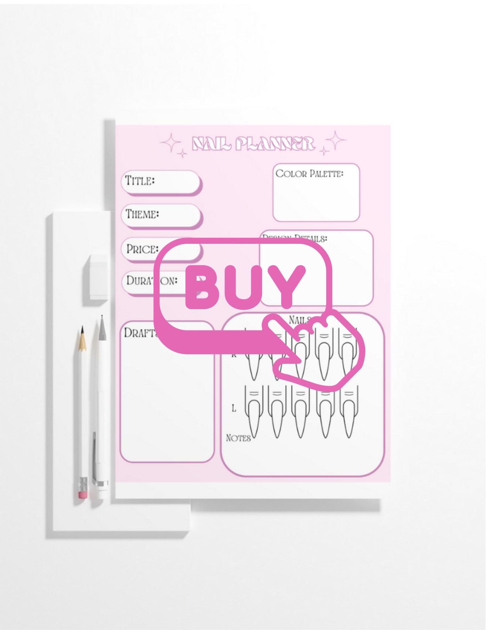 45 Page Digital Nail Planner Template, Sketchbook, Nail Design Planning ...