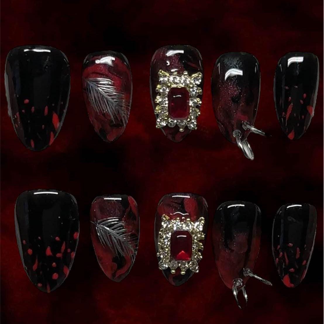 Sylus Love and Deep Space Almond Pressonnails, Red and Black Short ...