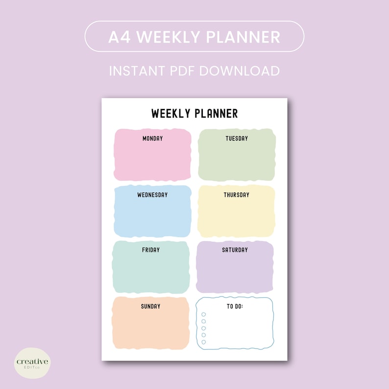A4 Weekly Planner - Printable PDF - Etsy