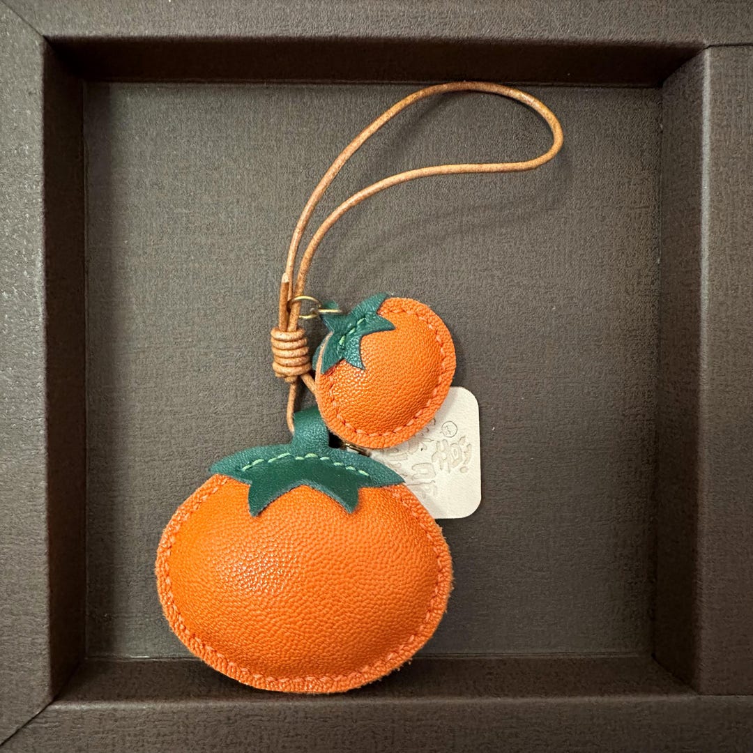Leather Orange Charm, Handmade Goat Leather Bag Charm, Fruit Orange ...