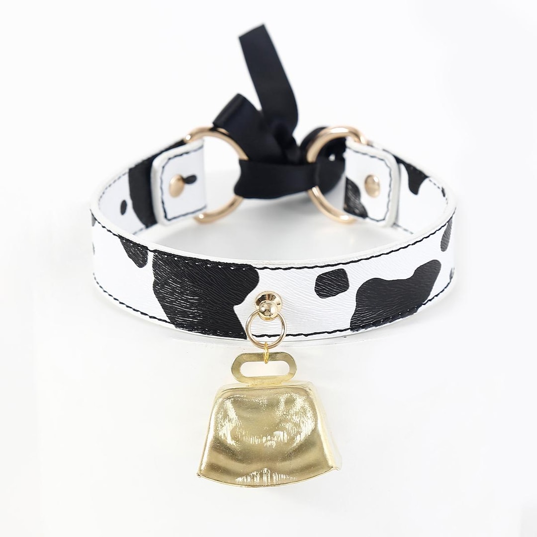 Bell Cow Pu Leather Choker Collar Necklace With Adjustable Lace Choker ...