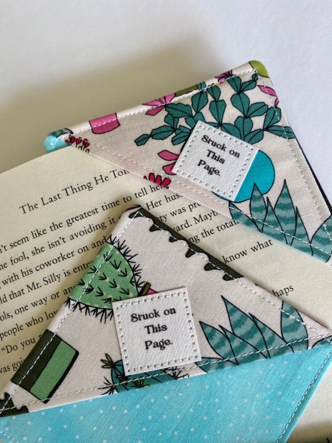 Bookmark, Stuck on This Page, Cactus Bookmark, Fabric Corner Bookmark ...