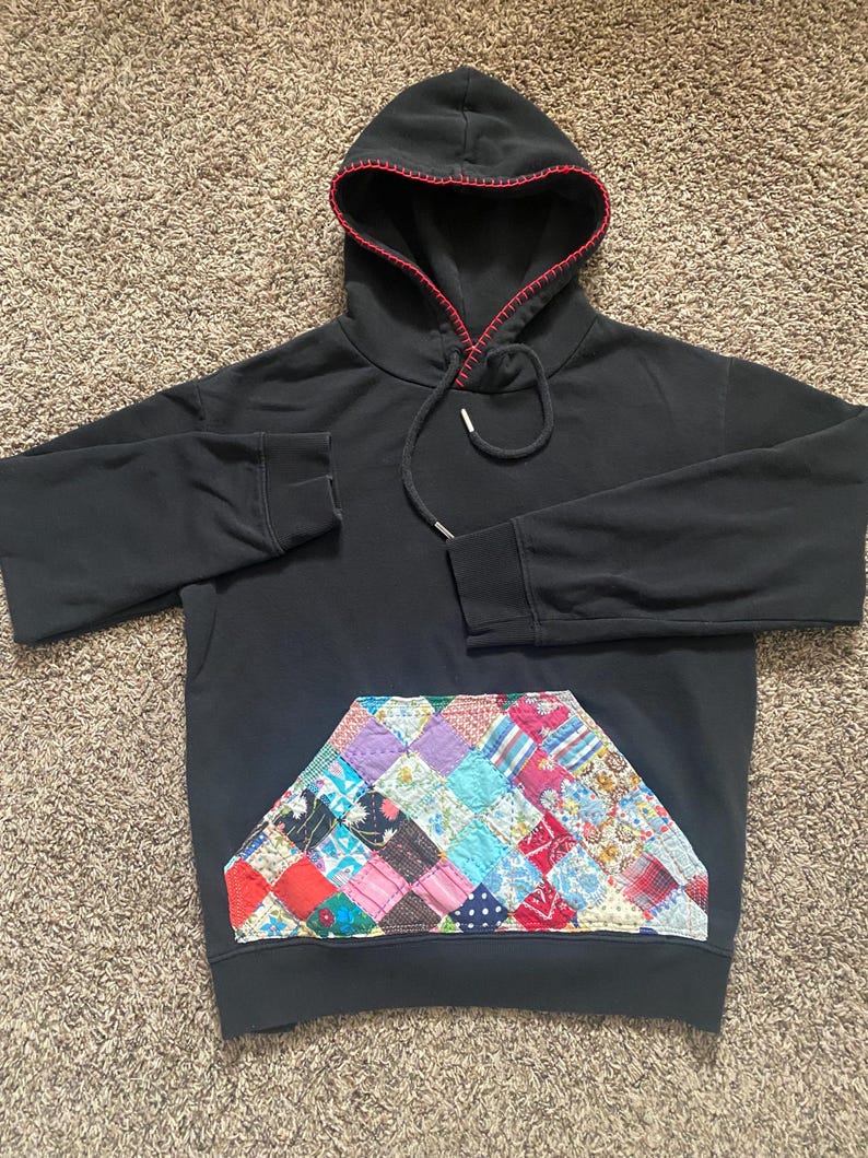 Upcycled Patchwork Hoodie: Sweatshirt With Patchwork Pocket ...