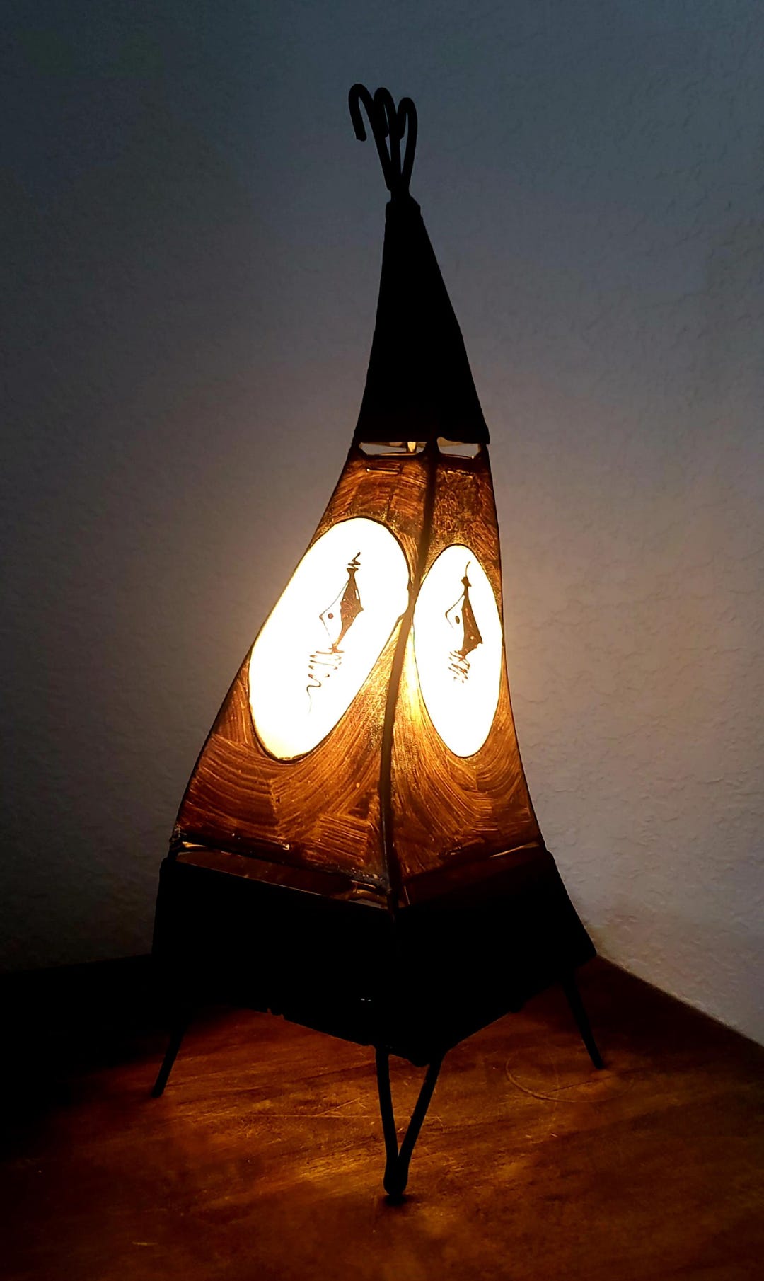 20" Brown and Tan Moroccan Goat Skin / Henna Lamp - Etsy