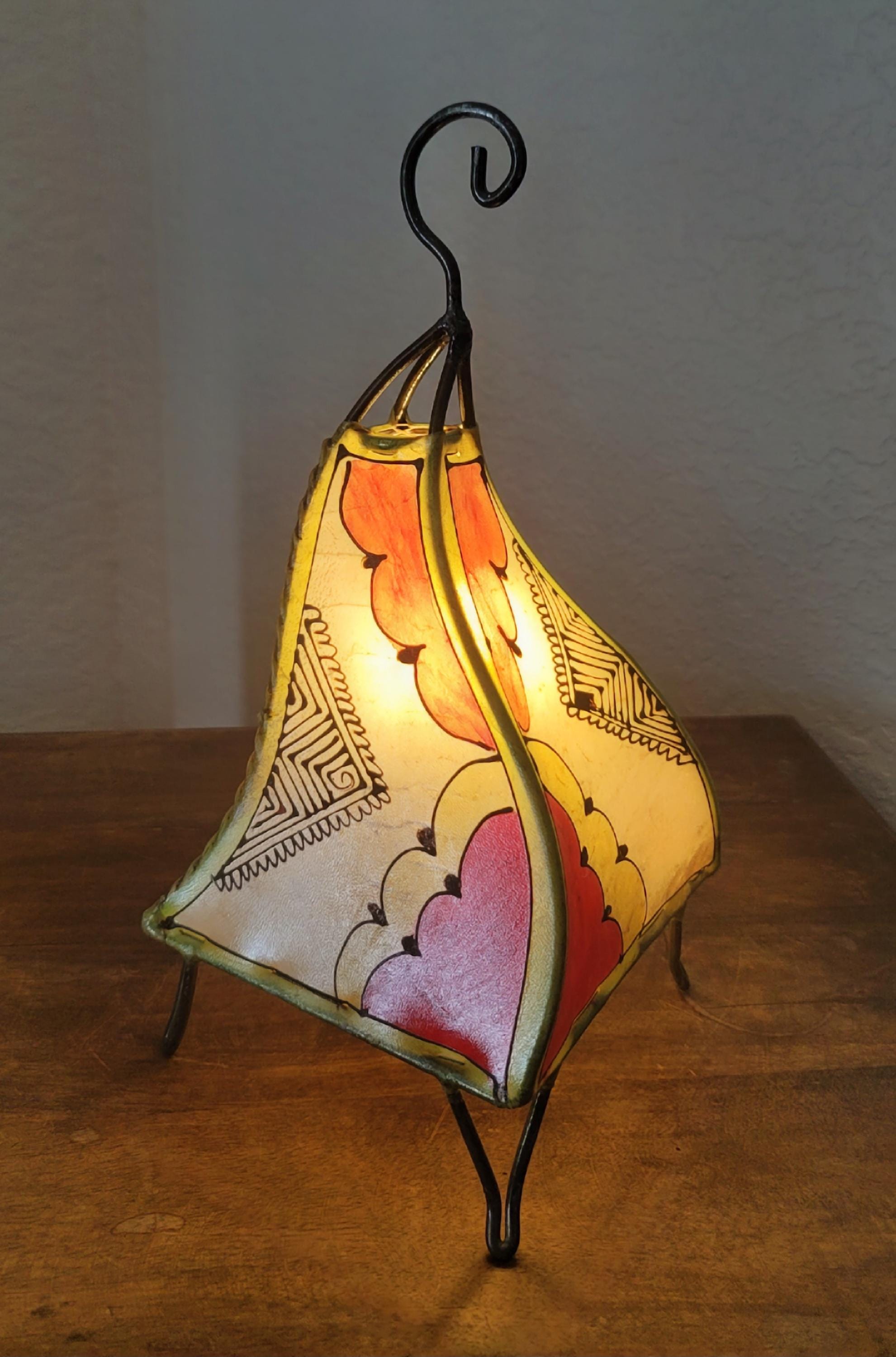 14" Multicolor Moroccan Goat Skin / Henna Lamp - Etsy