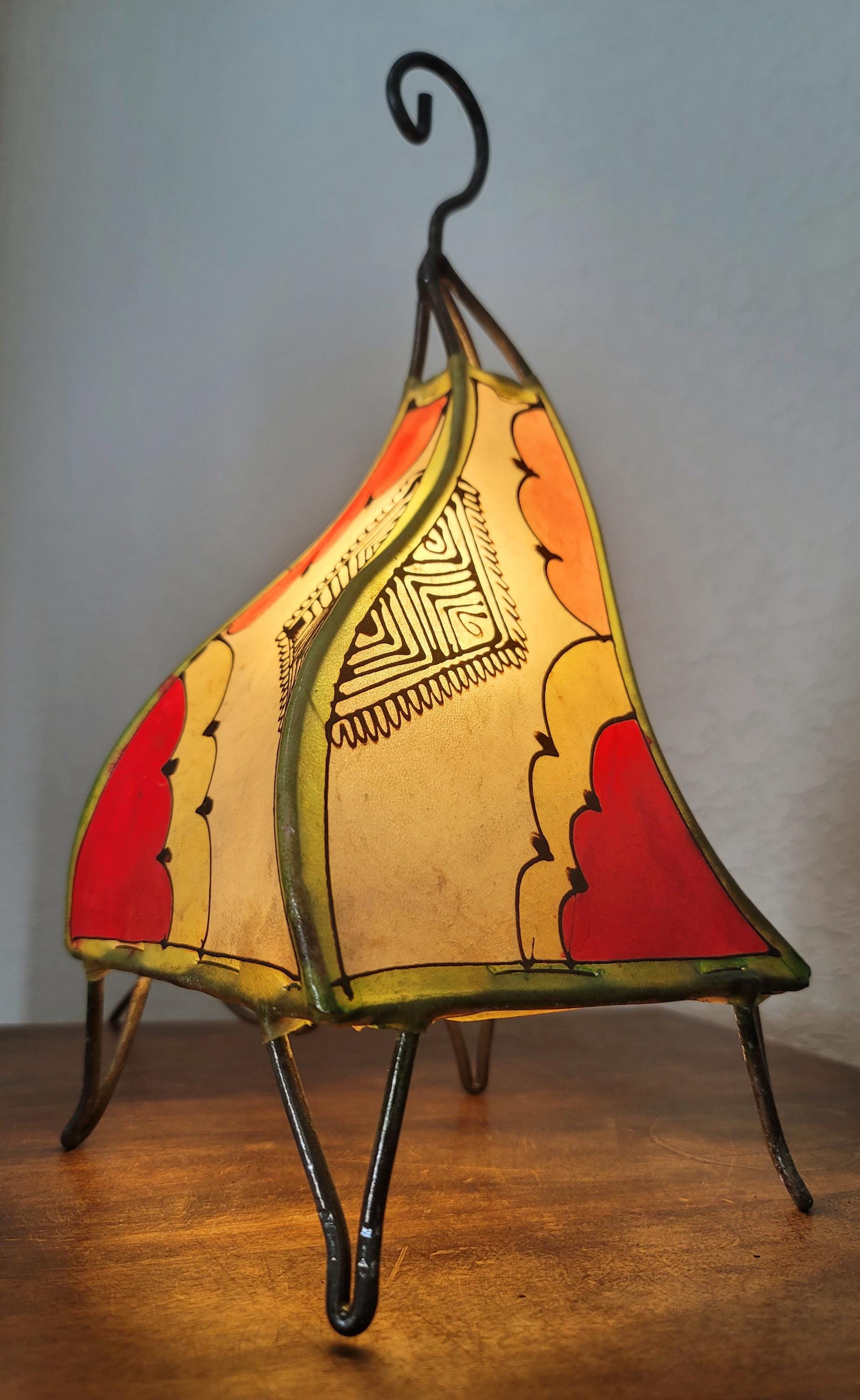 14" Multicolor Moroccan Goat Skin / Henna Lamp - Etsy