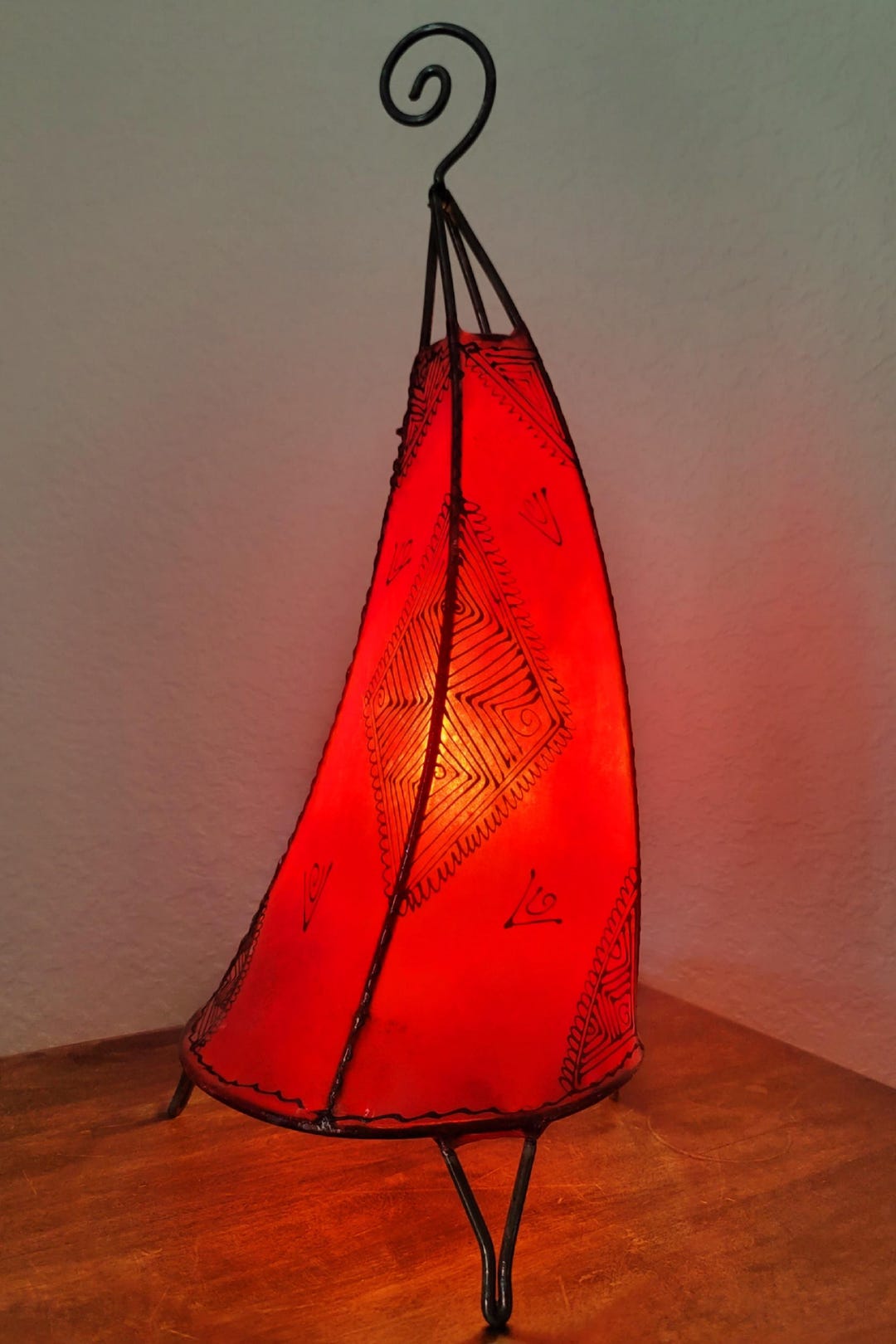 20" All Red Moroccan Goat Skin / Henna Lamp - Etsy