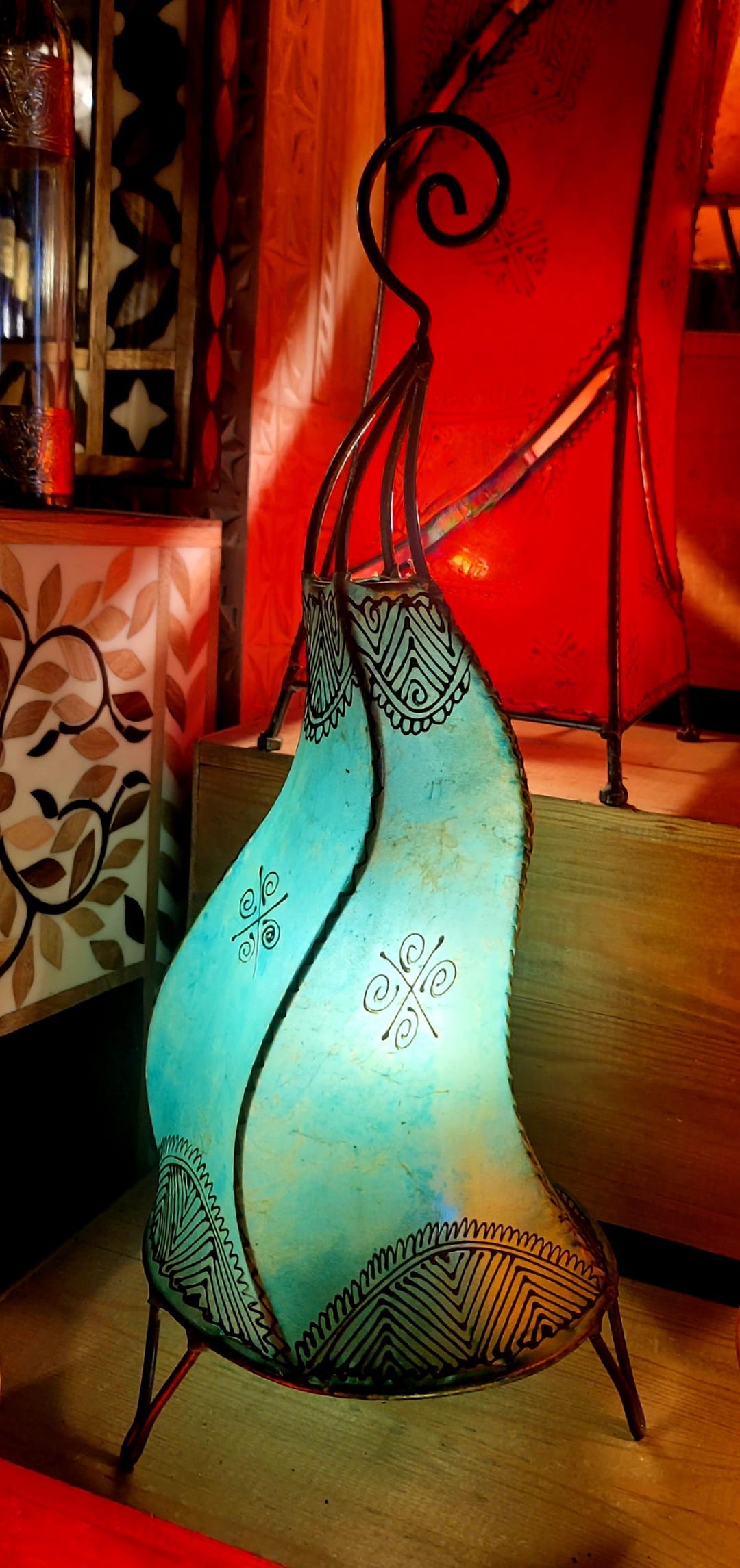 20" Turquoise Moroccan Goat Skin / Henna Lamp - Etsy