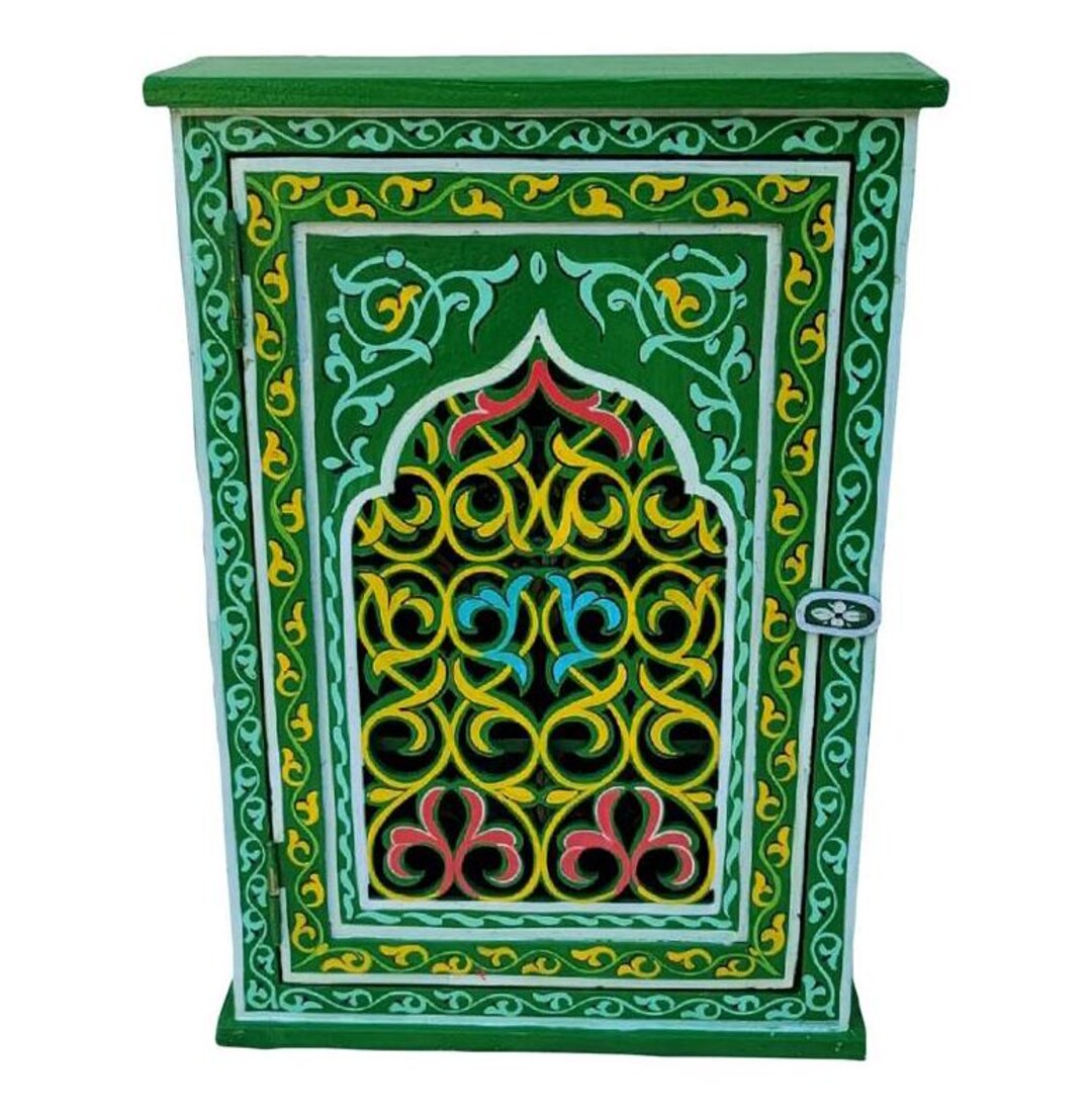 Hand Painted Mediterranean Medicine Cabinet / Wall Shelf / Green Zouak ...