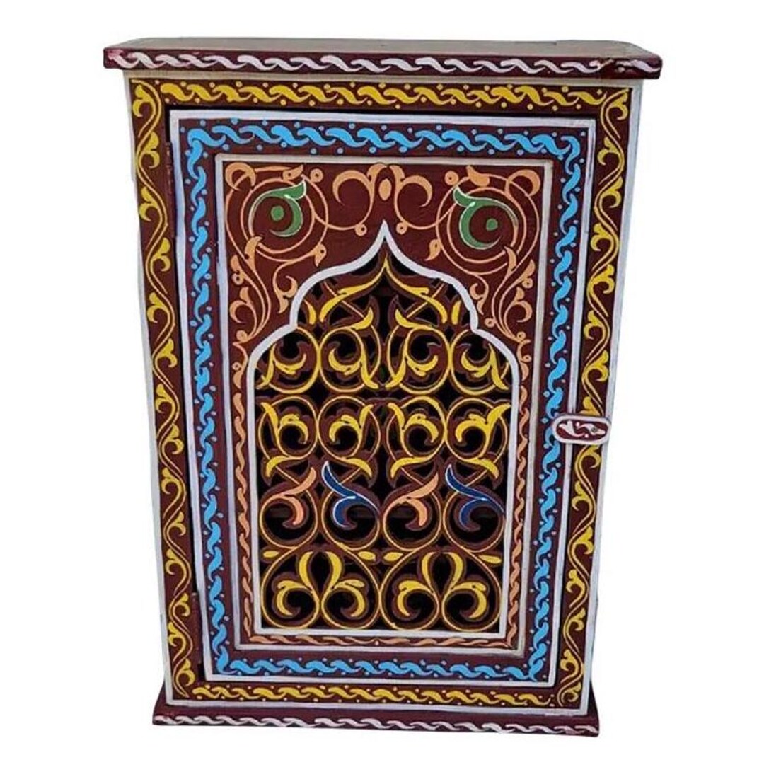 Hand Painted Mediterranean Medicine Cabinet / Wall Shelf / Maroon Zouak ...
