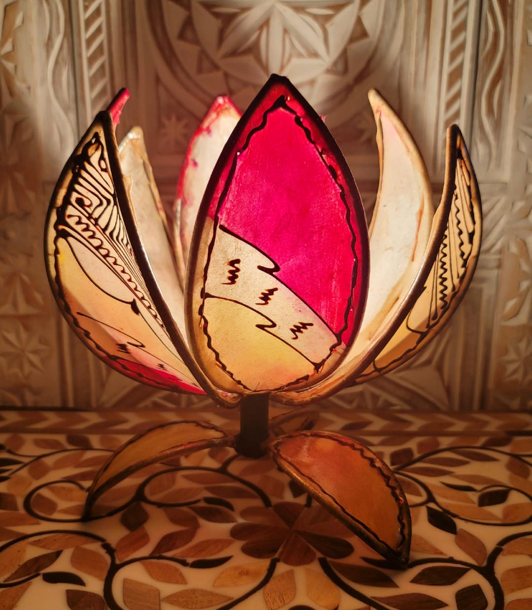 10" Multicolor Moroccan Goat Skin / Henna Lamp / Flower Style - Etsy