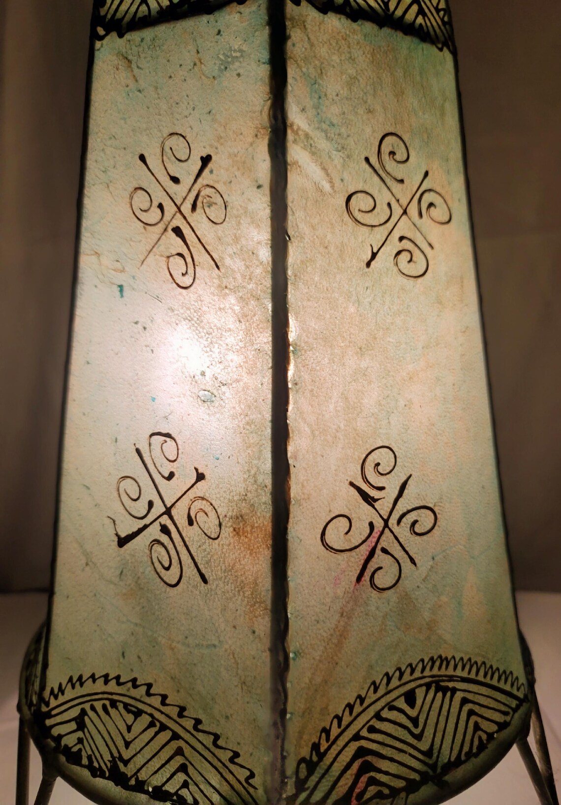 27" Light Turquoise Moroccan Goat Skin / Henna Lamp I - Etsy
