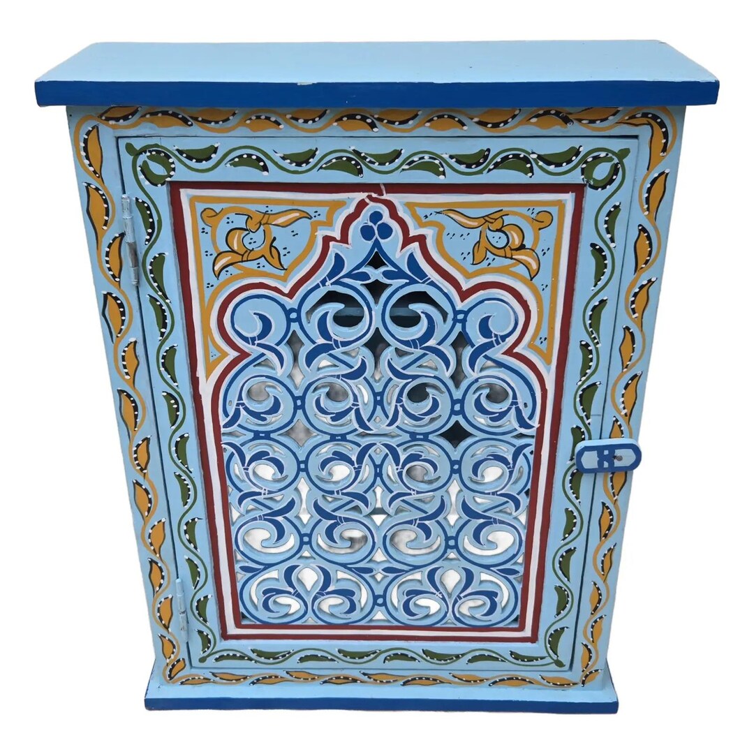 Hand Painted Mediterranean Medicine Cabinet / Wall Shelf / Turquoise ...