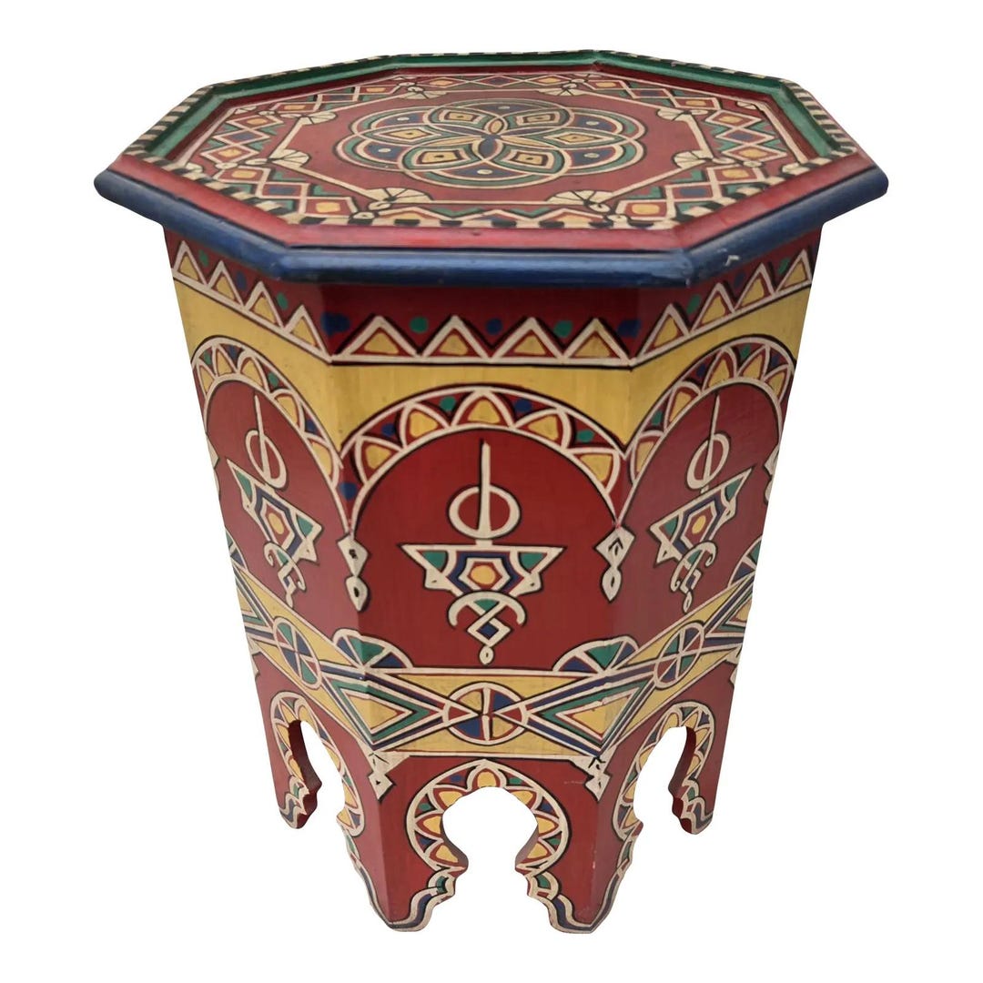 Handcrafted Hexagonal Hand Painted Wooden Side Table / Ruby Red Zouak ...