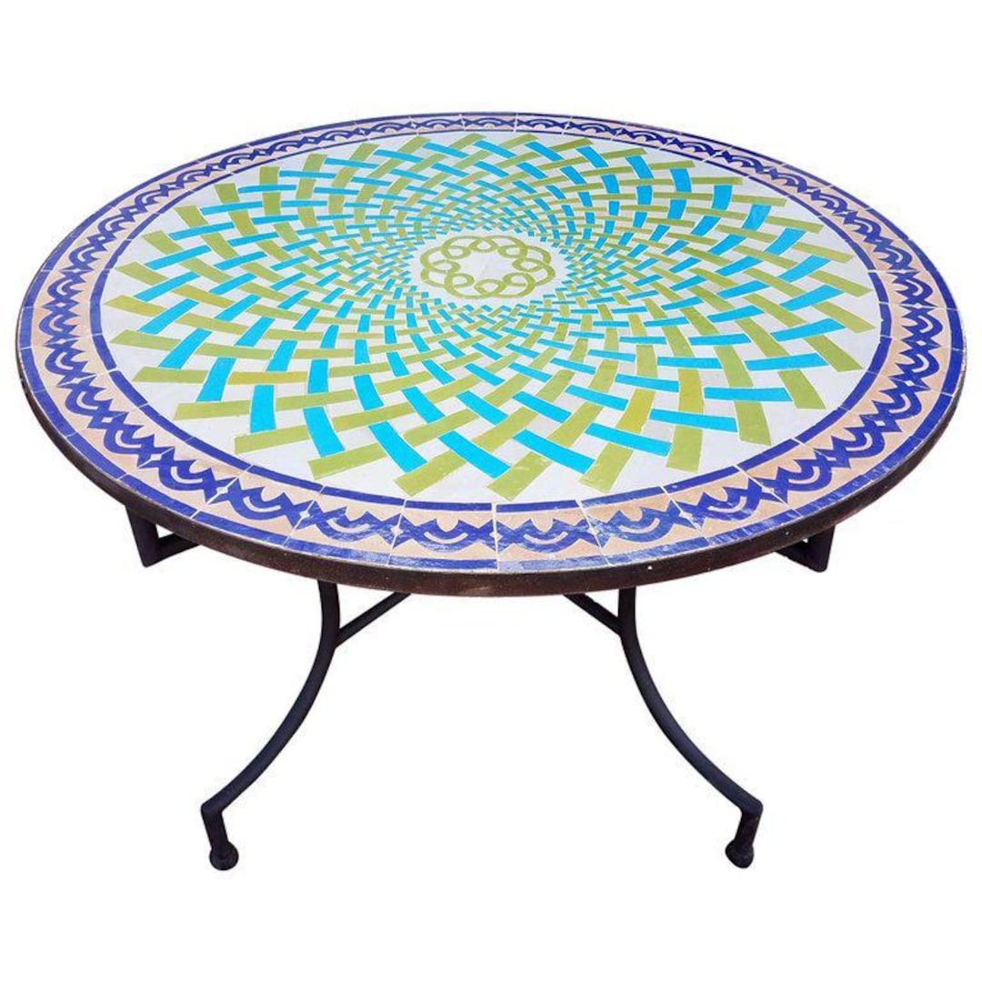 48" Handcrafted Mediterranean Mosaic Zellige Dinning Table - Etsy