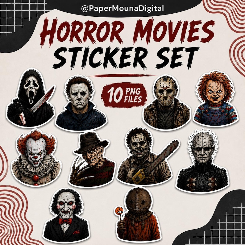 Horror Movie Icons PNG Bundle | Semi-realistic Digital Clipart H ...
