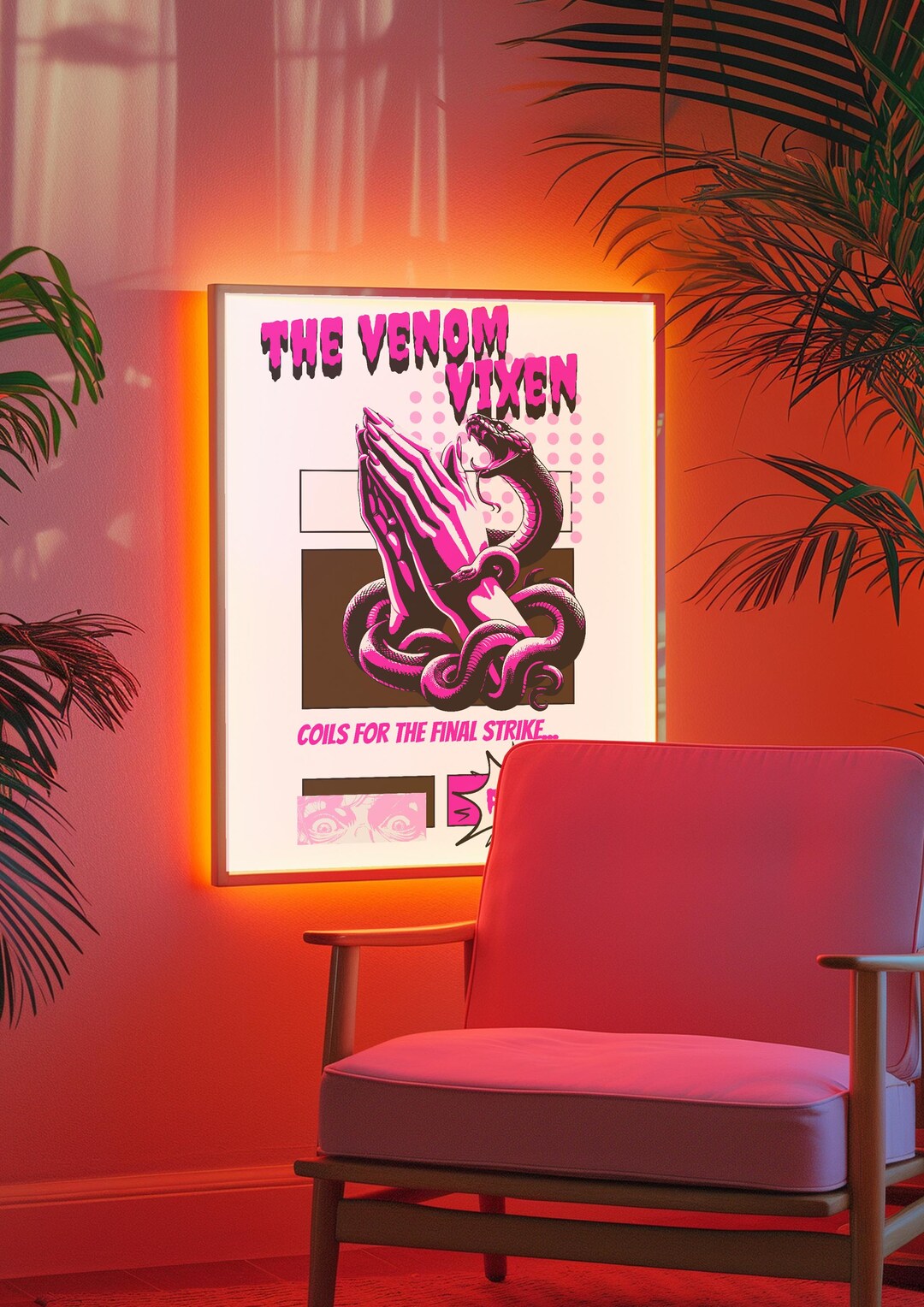 Retro Gothic Horror Comic, Venom Vixen Pink Pop Art, Vintage Monster ...