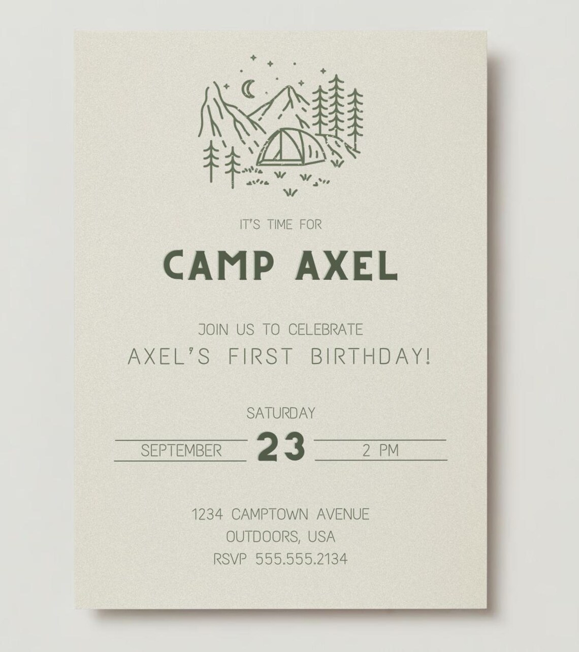 Editable Camp Birthday Invitation - Camping Theme, Simple, Chic ...