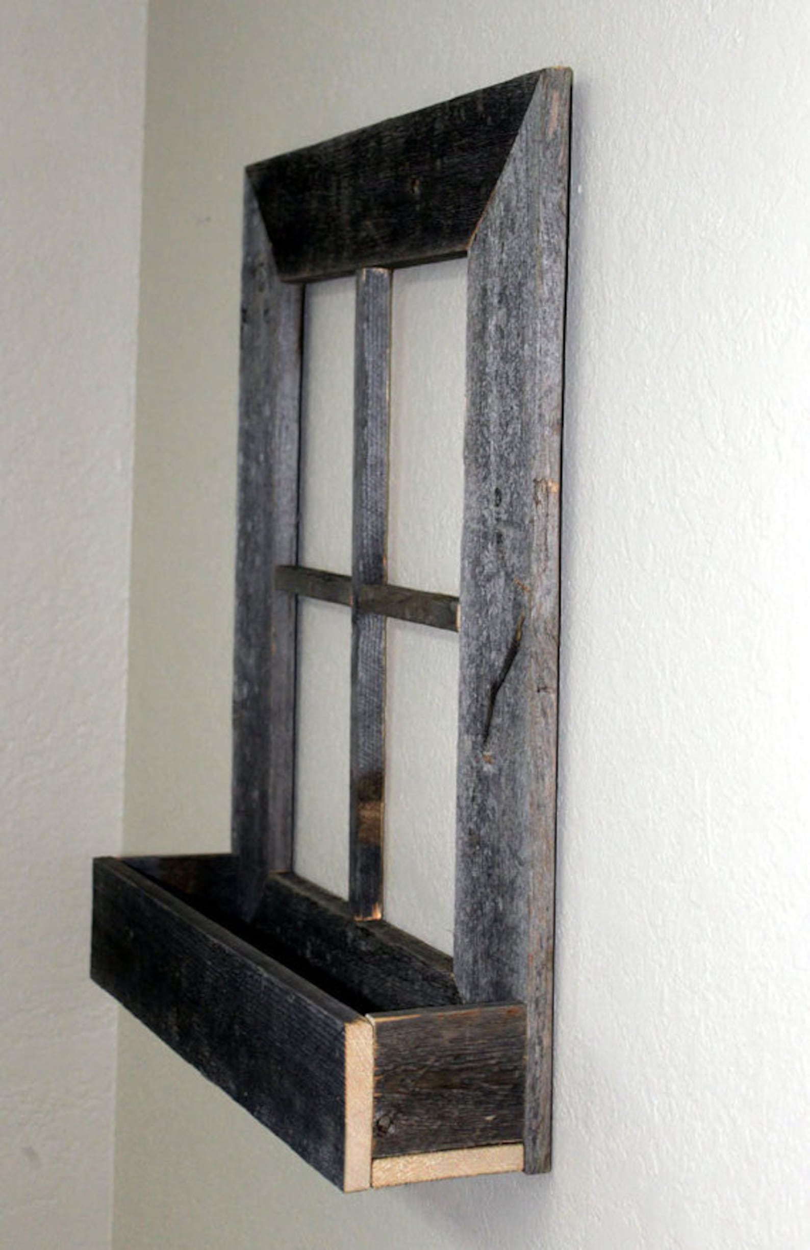 Rustic Reclaimed Barn Wood Window Frame With Flower Box - Etsy