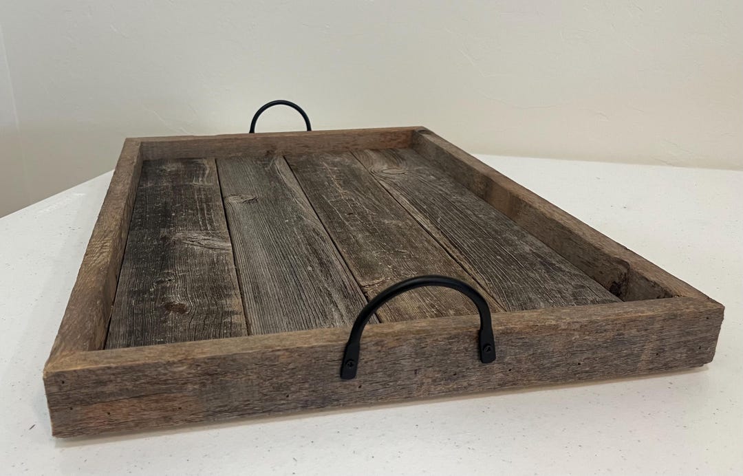 15x21 Rustic Reclaimed Barn Wood Decorative Tray With Black Half Loop ...