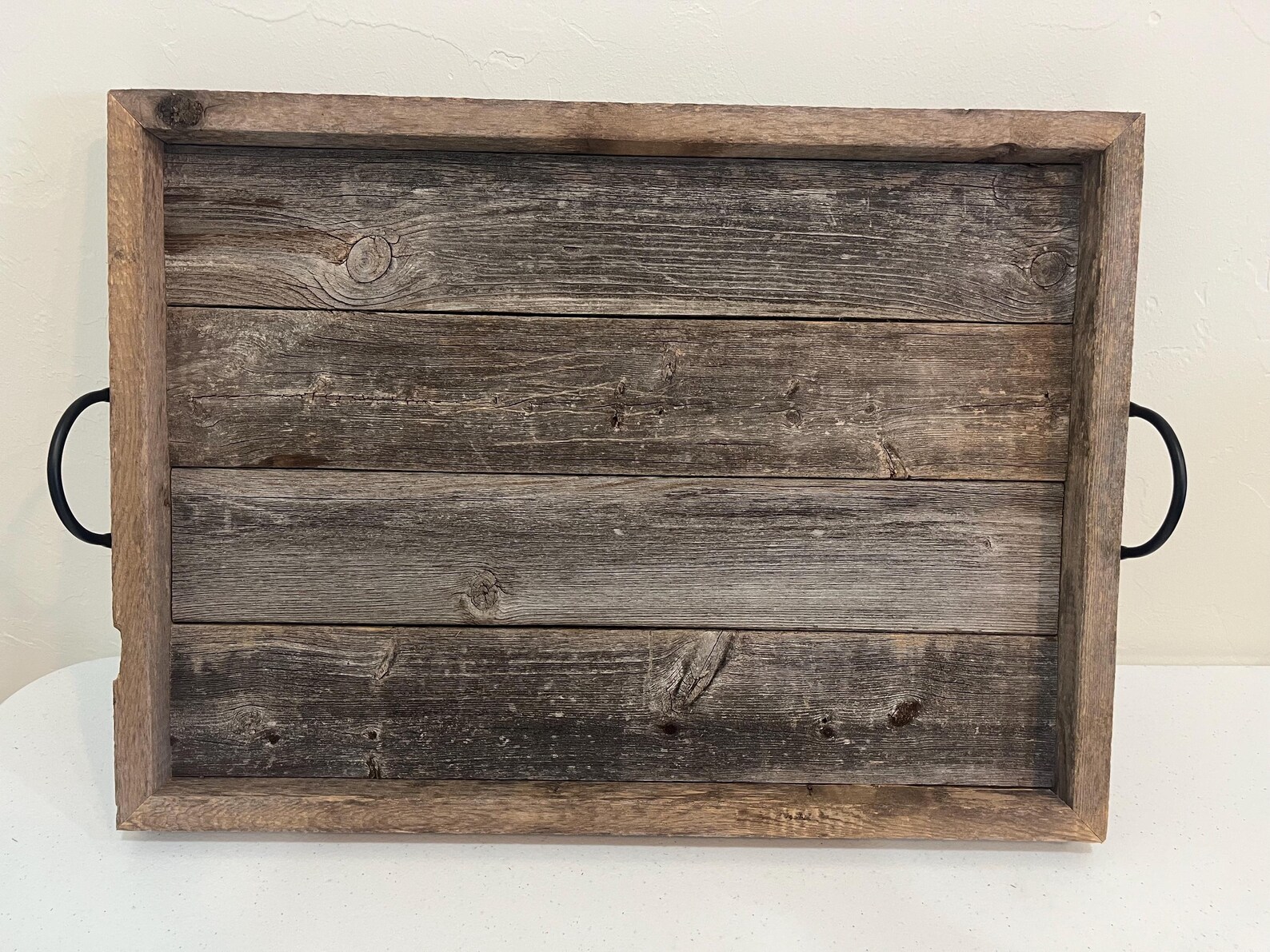 15x21 Rustic Reclaimed Barn Wood Decorative Tray With Black Half Loop ...