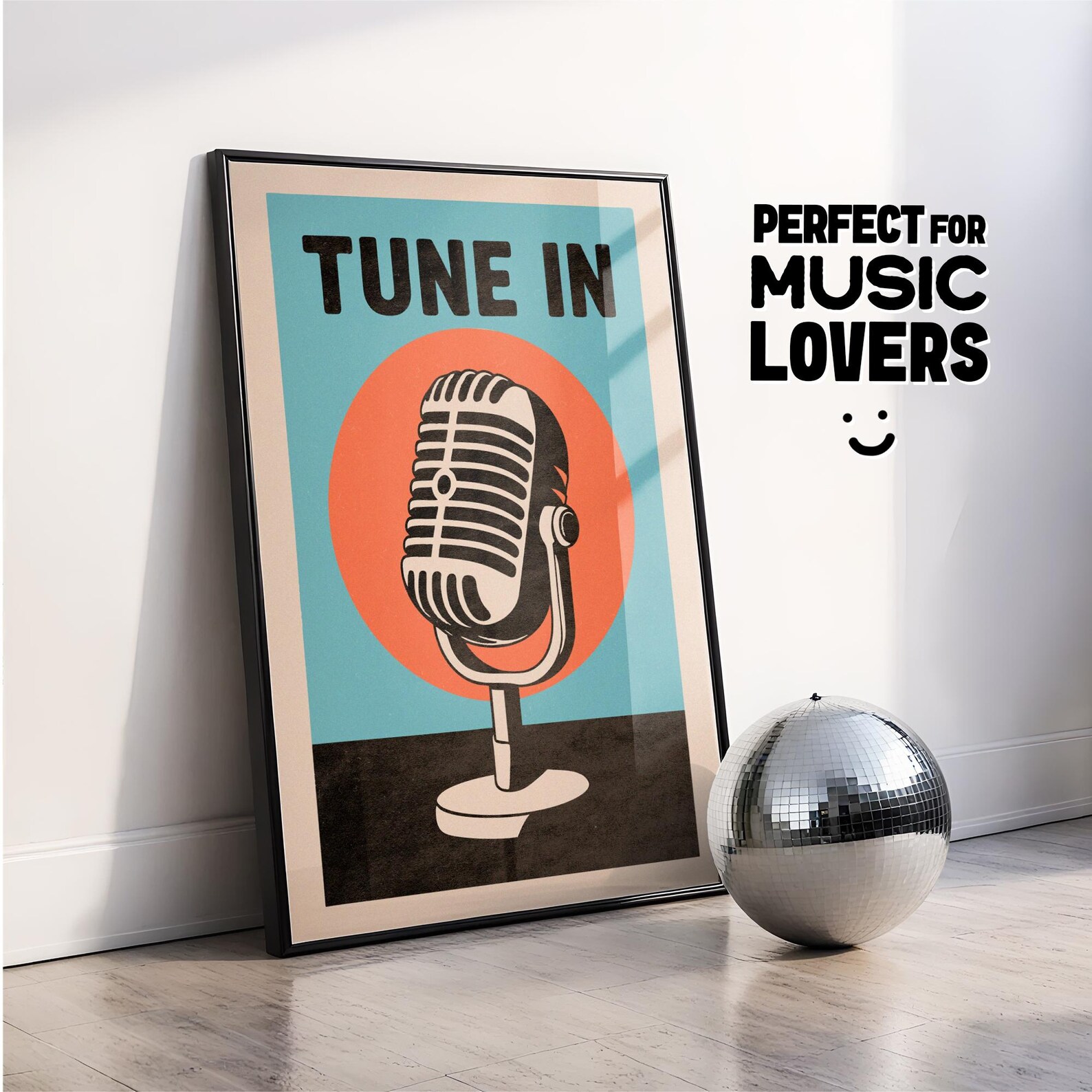 Tune in Retro Microphone Print, Vintage Radio Wall Art, Mid Century ...
