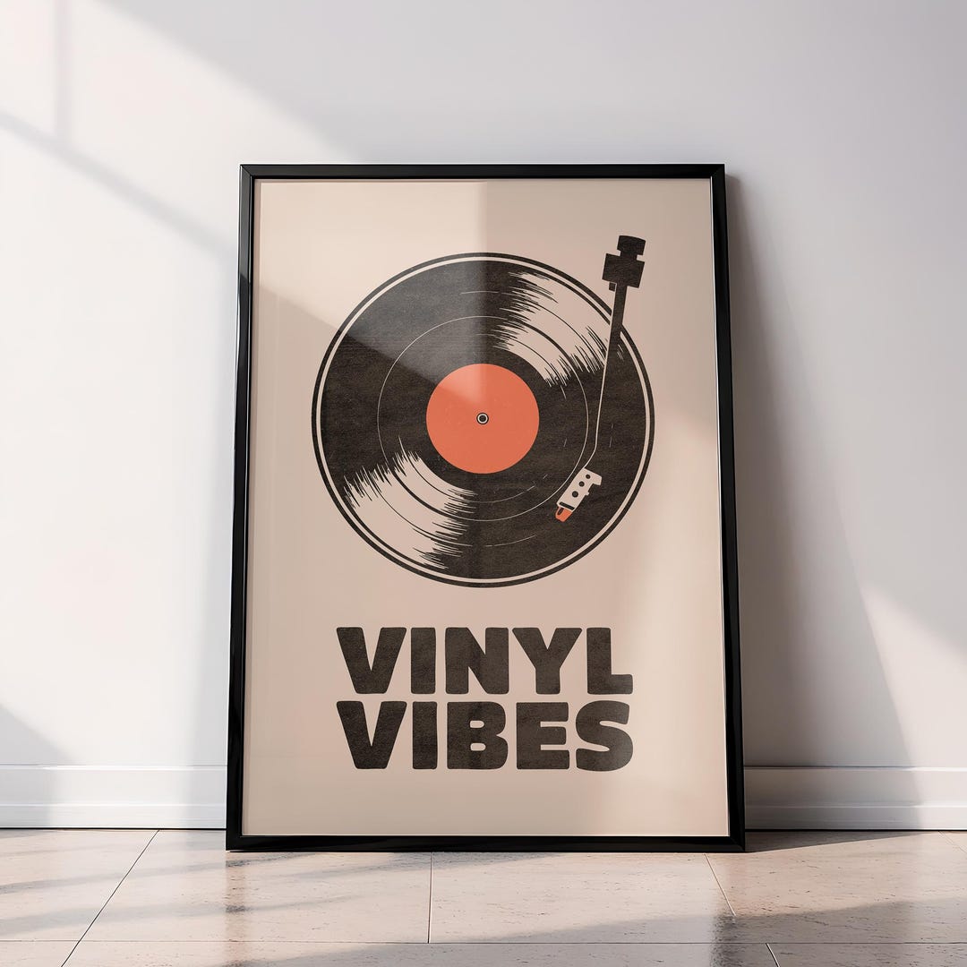 Vinyl Vibes Wall Art, Retro Record Player Print, Music Room Decor ...