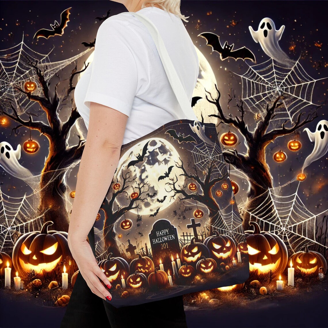 Copy of Helloween Tote Bag, Trick or Treat Bag, Halloween Tote, Gothic ...