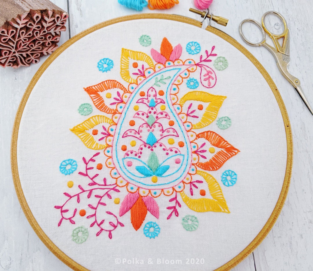 Paisley Hand Embroidery Pattern Boho Motif Boteh Mankolam - Etsy