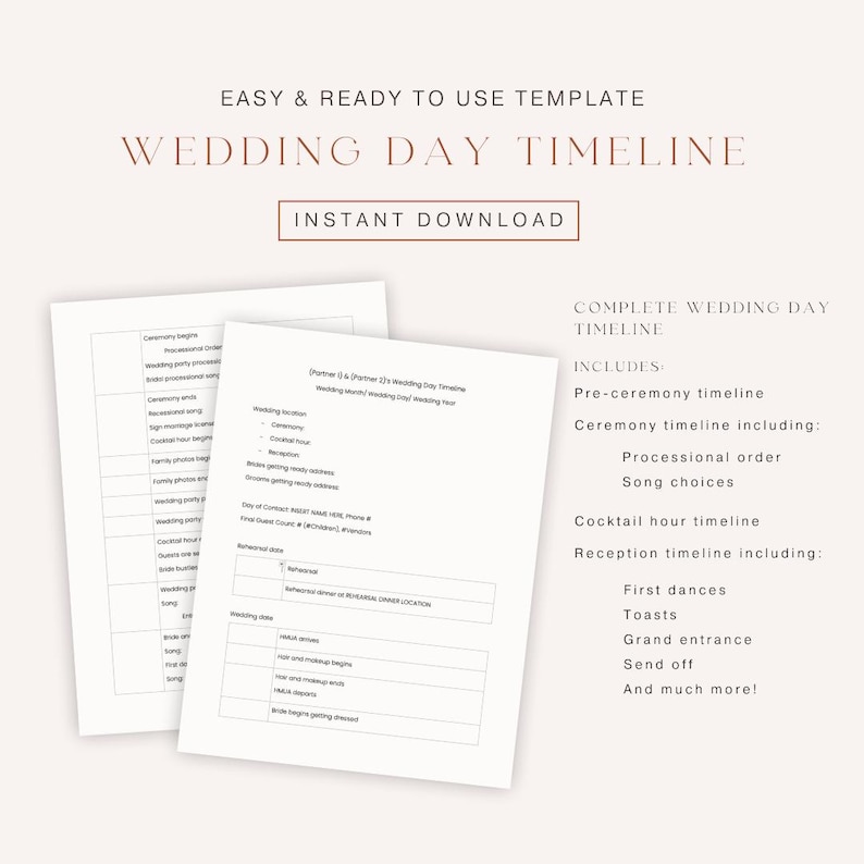 Wedding Day Timeline Template - Etsy