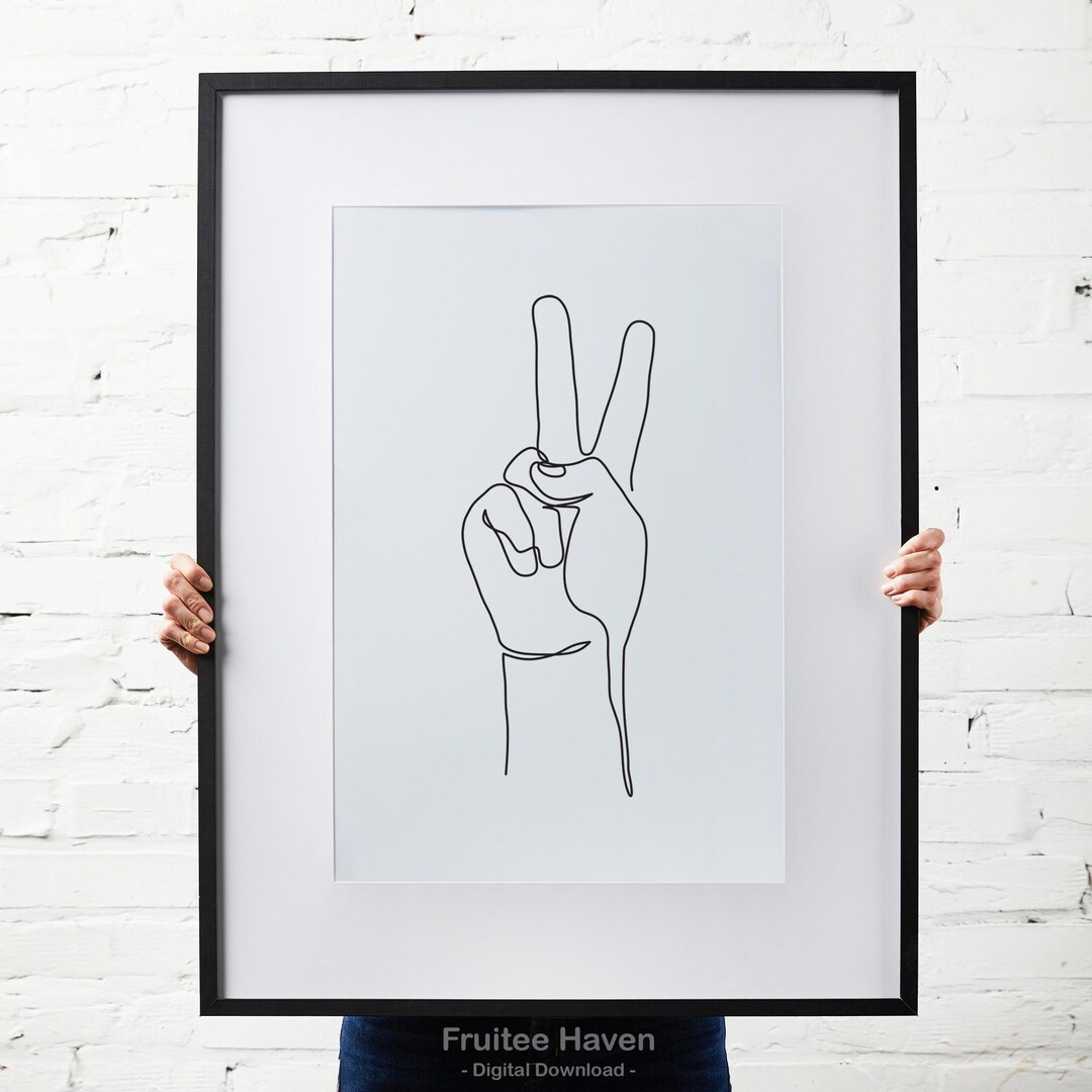 Peace Hand Sign One Line Art Drawing Print: Modern Minimalist Wall ...