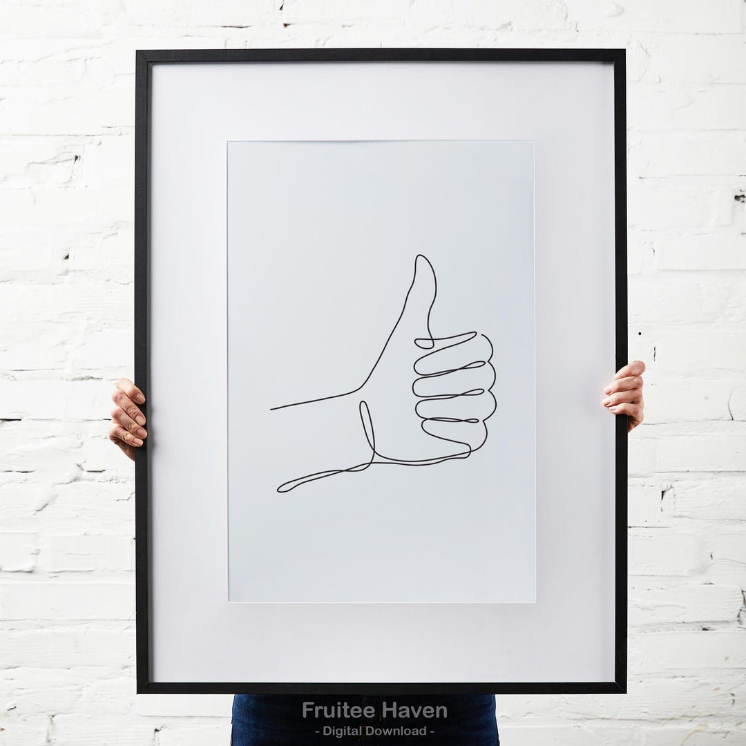 Thumbs up Hand Sign One Line Art Drawing: Modern Minimalist Wall Decor ...