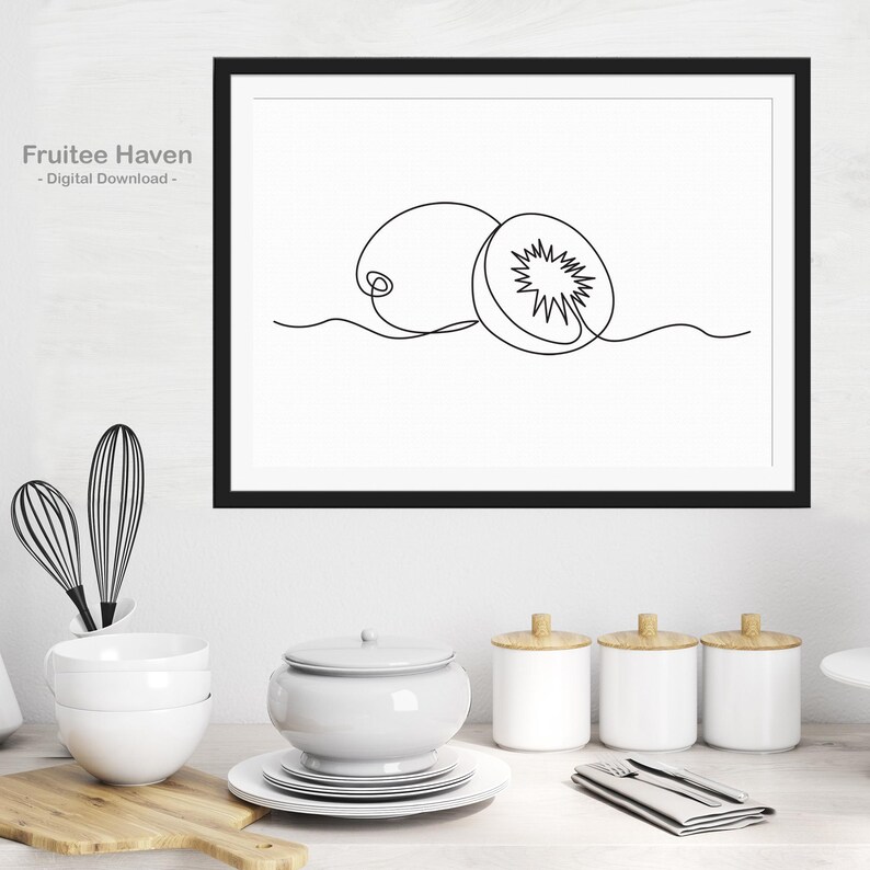 Kiwi, Fruit, Continuous One Line Art Drawing, Modern Minimalist Wall ...