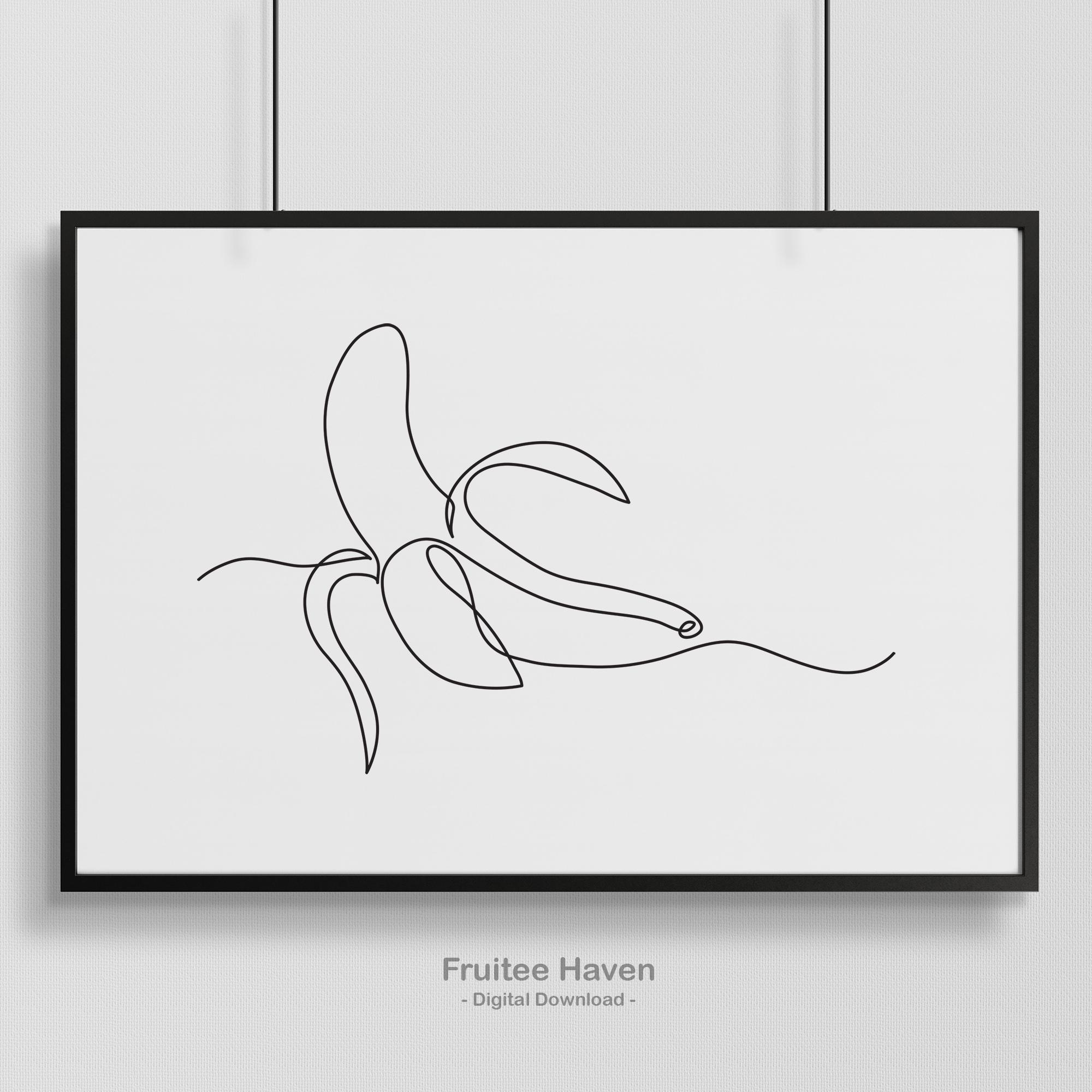 Banana Fruit One Line Art Drawing Print: Modern Minimalist Wall Decor ...