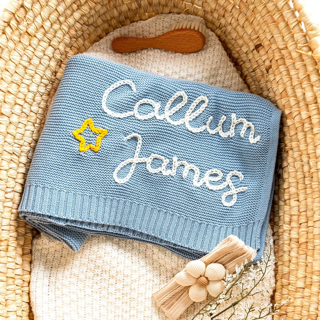 Personalized Hand-embroidered Knit Baby Blanket Perfect Gift for ...