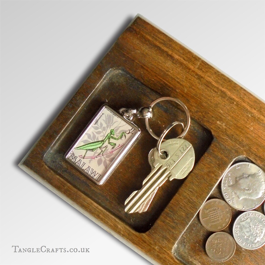 Praying Mantis Keychain, Upcycled Keyring Made With Vintage Postage ...