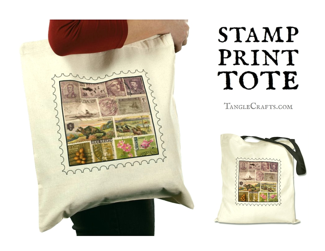 Moody Landscape Tote Bag - Postage Stamp Art | Abstract Collage Print ...