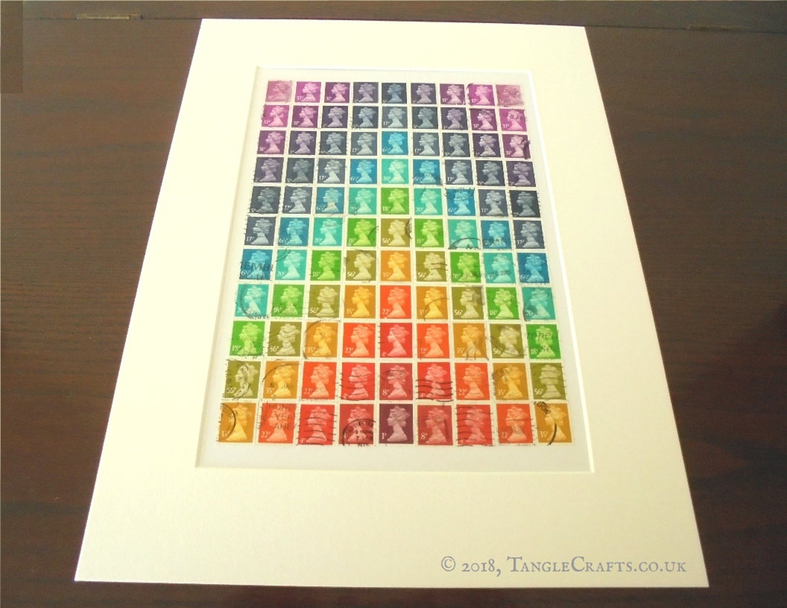 Rainbow Postage Stamp Art | Framed Multicolor Collage Art Office Desk ...