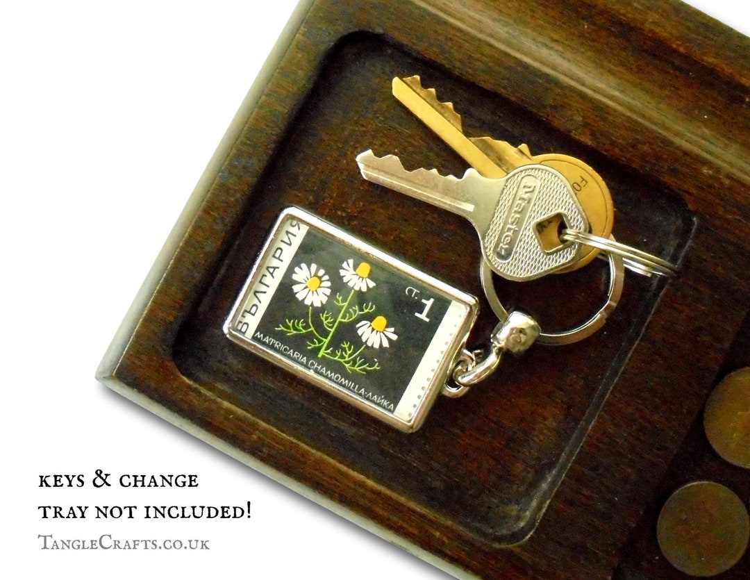 Retro Camomile Postage Stamp Keyring, Daisy Flower Postal Stamp ...