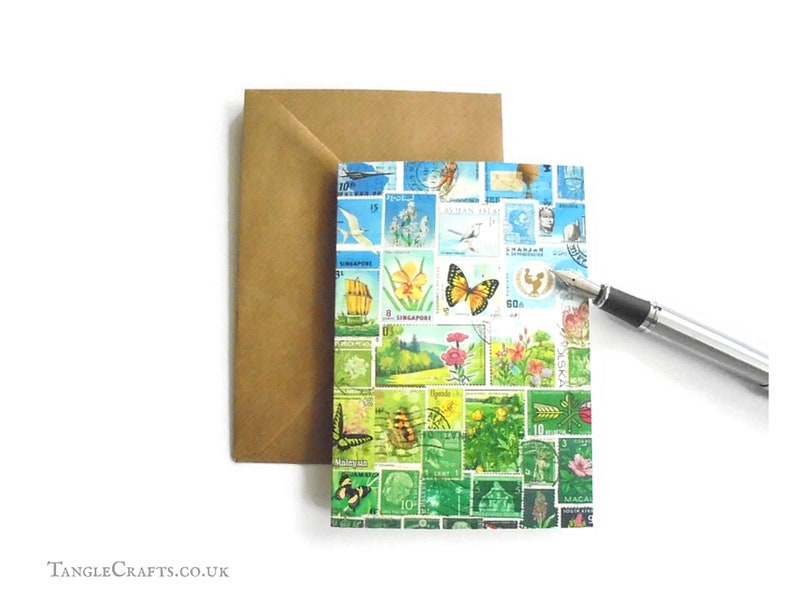 Mixed Note Card Set Postage Stamp Print Collection Boho | Etsy