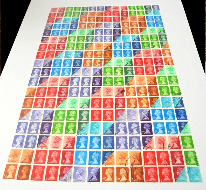 Optical Illusion Postage Stamp Art Upcycled Rainbow Wall - Etsy