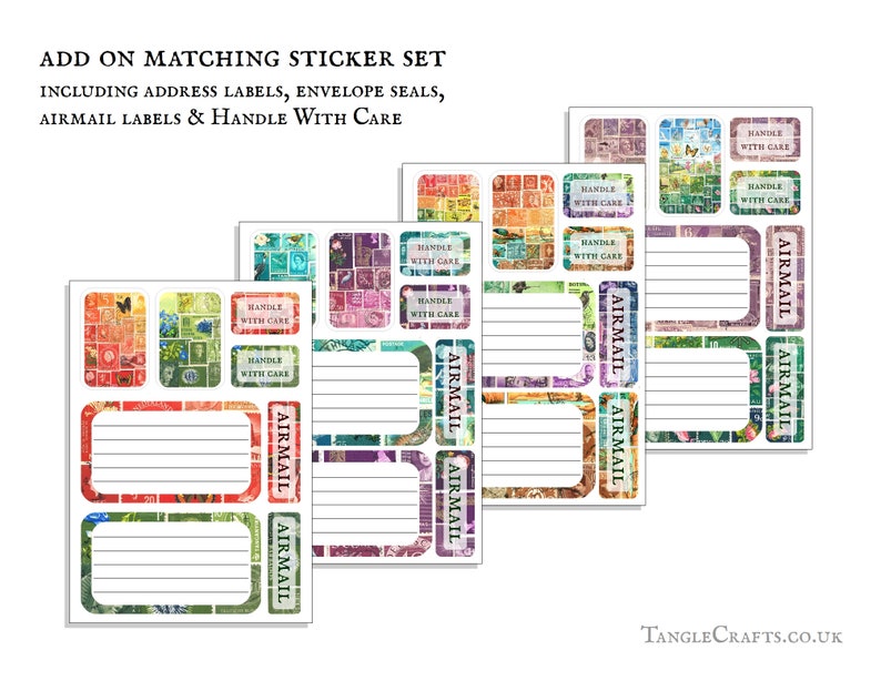 Mixed Note Card Set Postage Stamp Print Collection Boho | Etsy