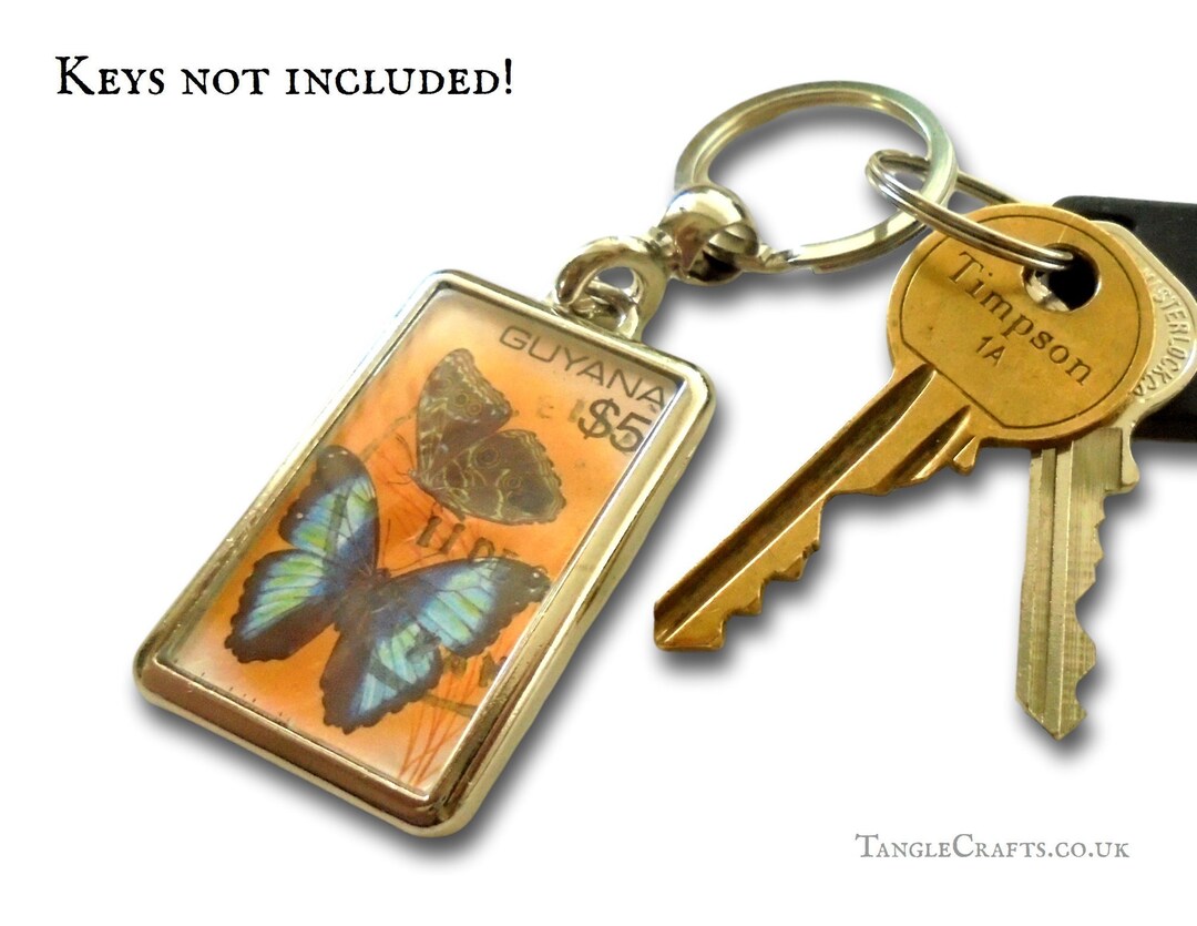 Blue Morpho Butterfly Keyring, Vintage Postage Stamp Keychain | Nature ...