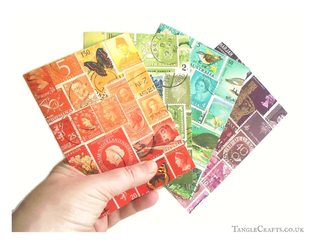 Postage Stamp Card Set - 4 Mixed Tonal Designs | Blank Inside, Any ...