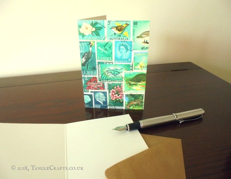 Mixed Note Card Set Postage Stamp Print Collection Boho | Etsy